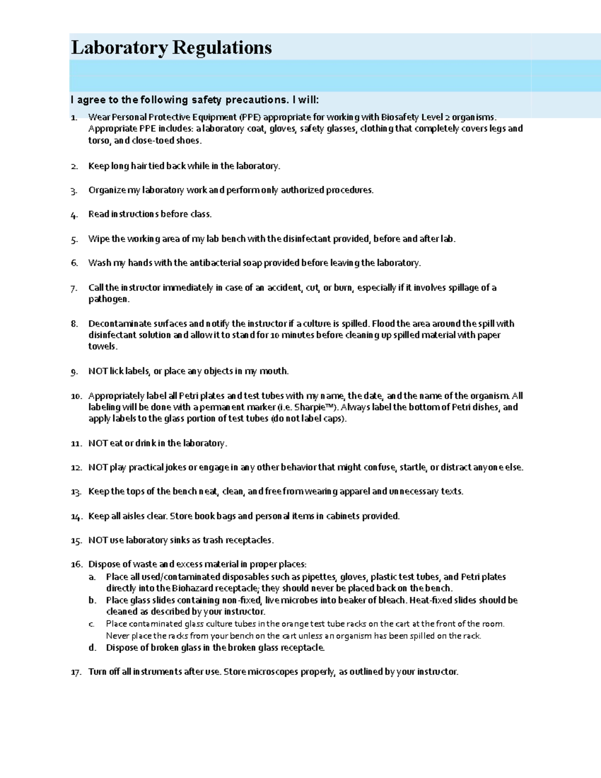 Lab Regulations - These are lab regulation instructions for ...