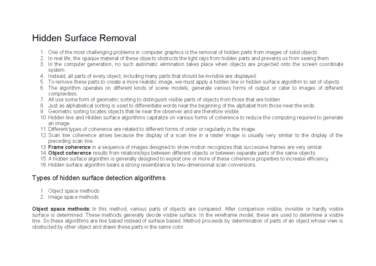 Hidden Surface Removal - One of the most challenging problems in ...