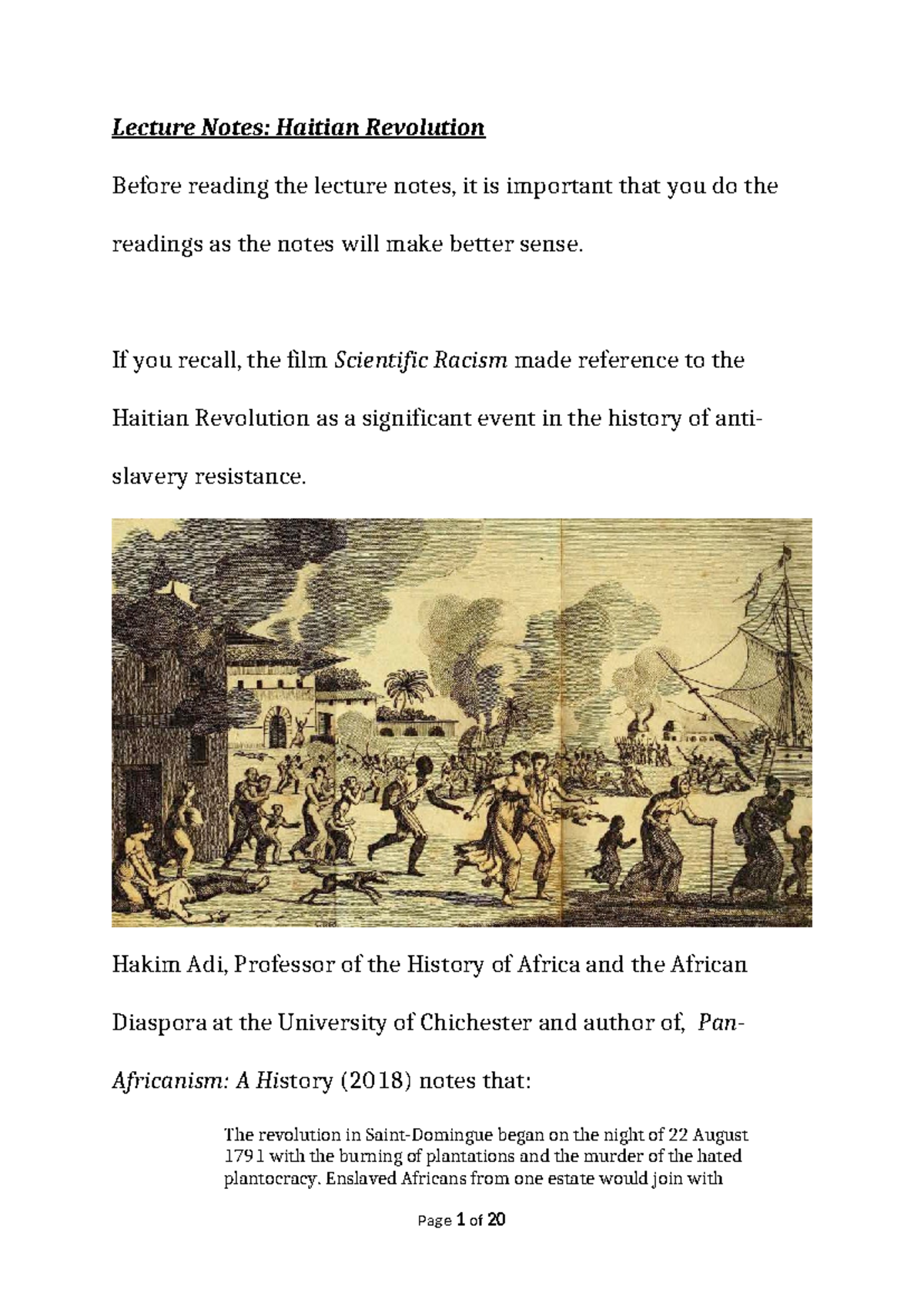 Haitian Revolution and Pan-Africanism - Lecture Notes: Haitian ...