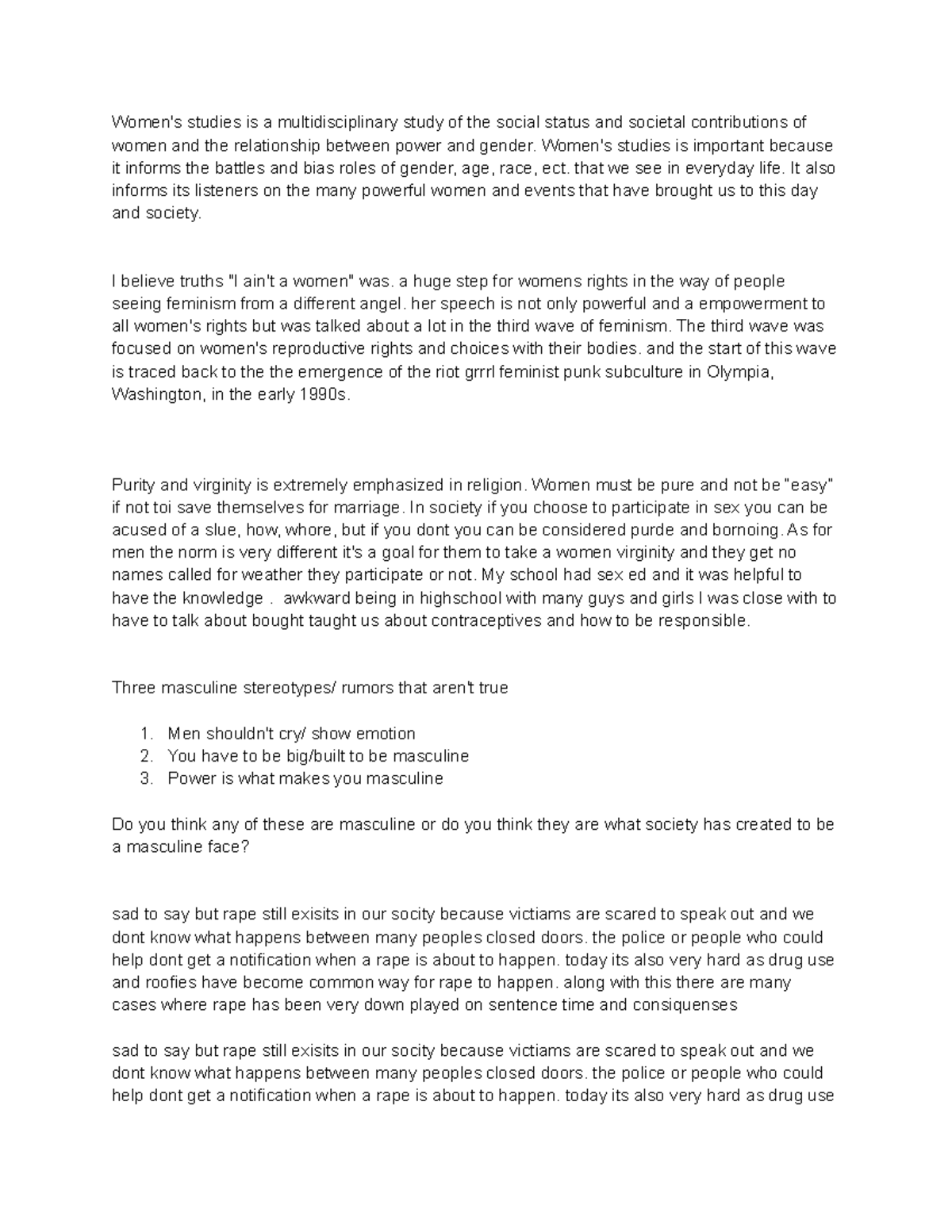 Women's studies - Women's studies is important because it informs the ...