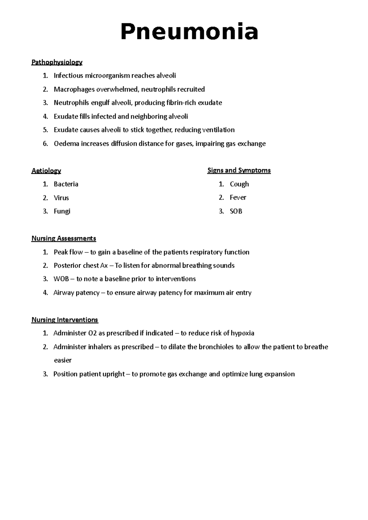 Pathophysiology - Pneumonia Pathophysiology 1. Infectious microorganism ...