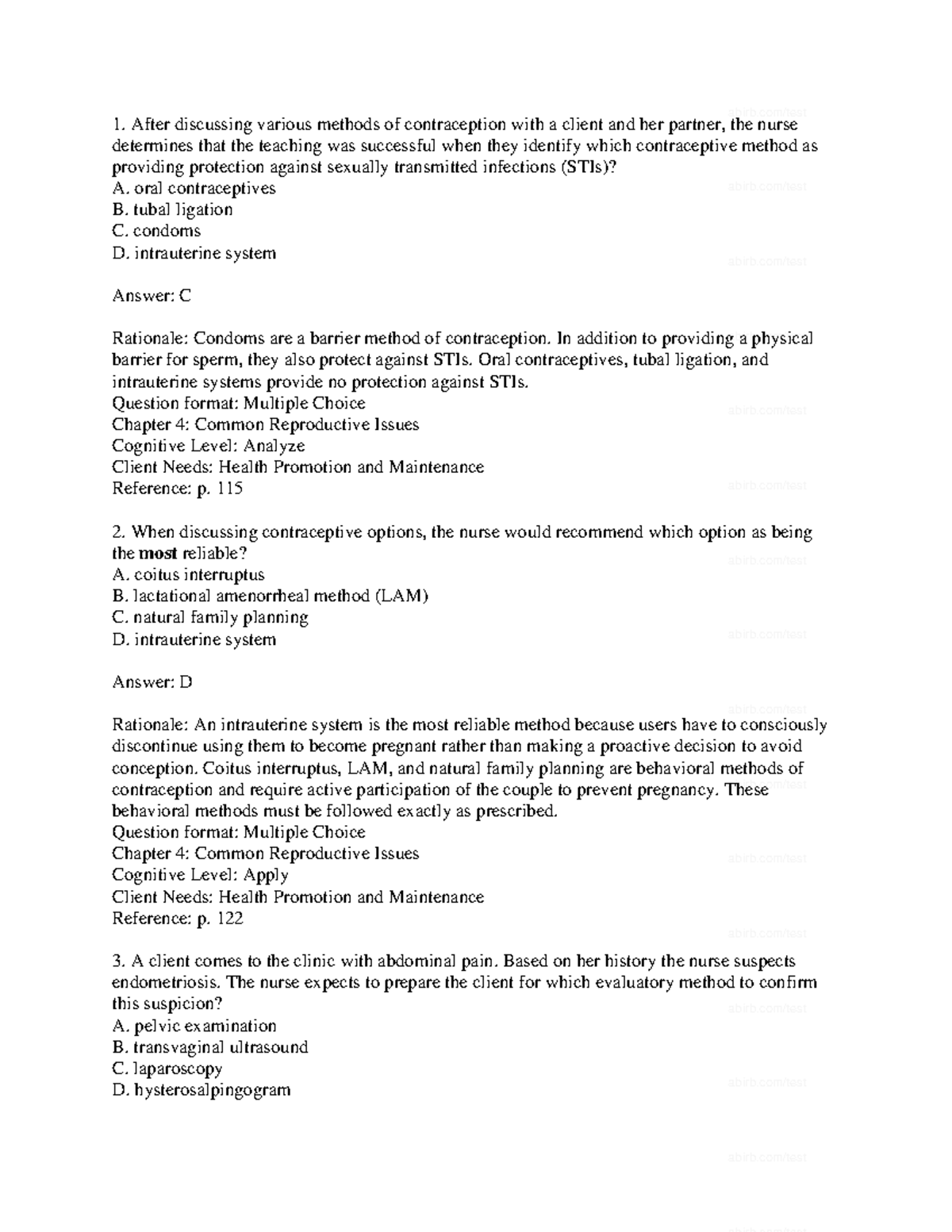 Chapter 4 Common Reproductive Issues - 1. After discussing various ...