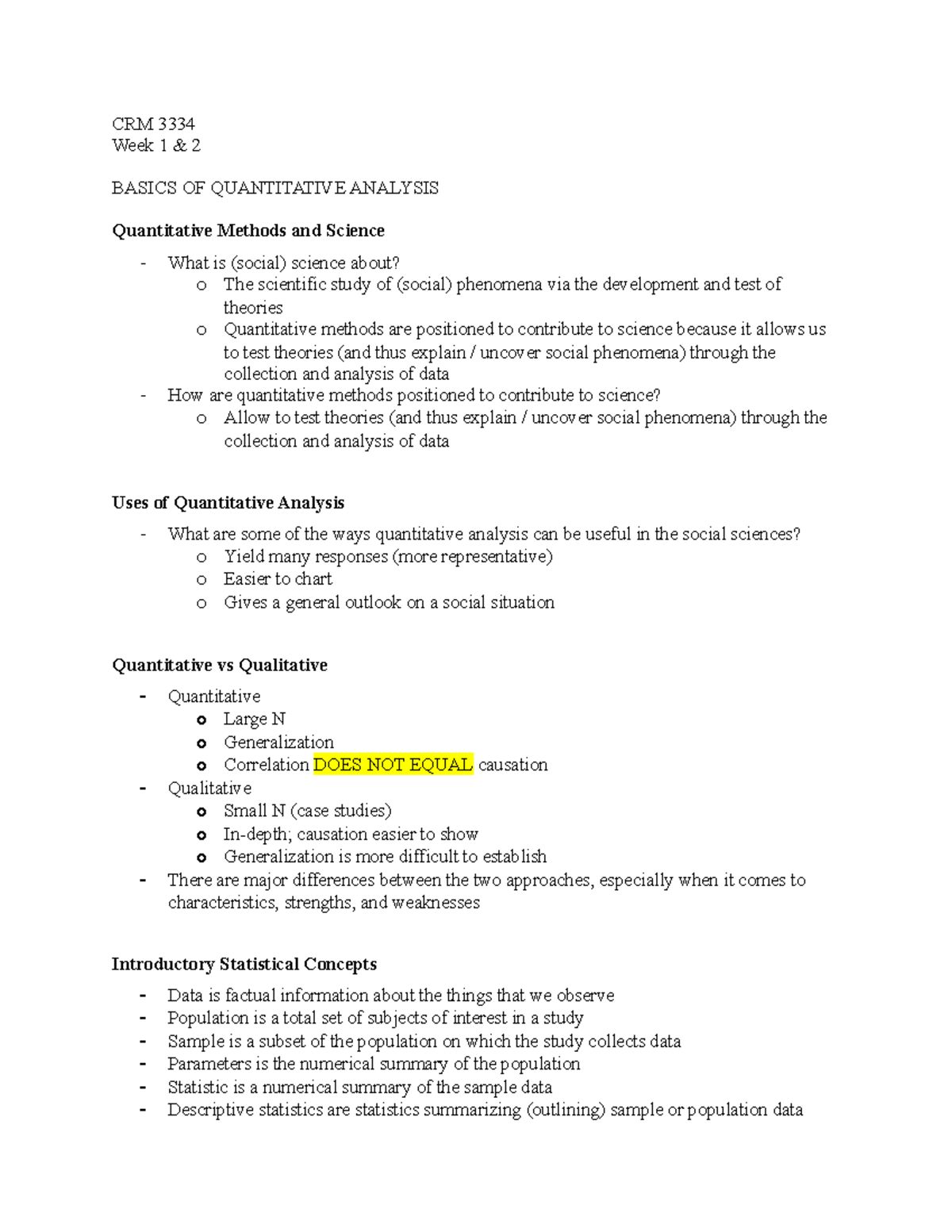 CRM 3334 Week 1 & 2 Basics OF Quantitative Analysis - CRM 3334 Week 1 ...