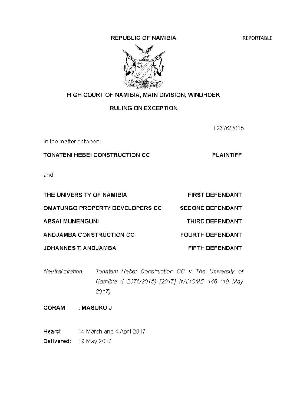 2017-nahcmd-146 - Notes - REPUBLIC OF NAMIBIA HIGH COURT OF NAMIBIA ...