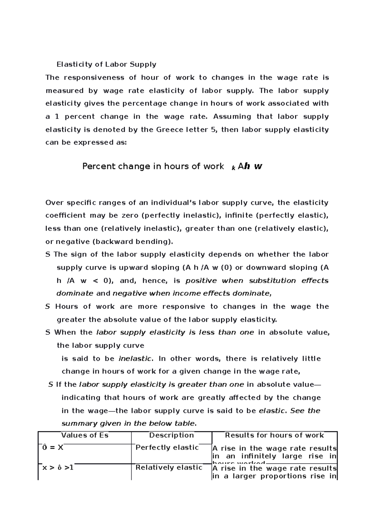 Elasticity of Labor Supply - The labor supply elasticity gives the ...