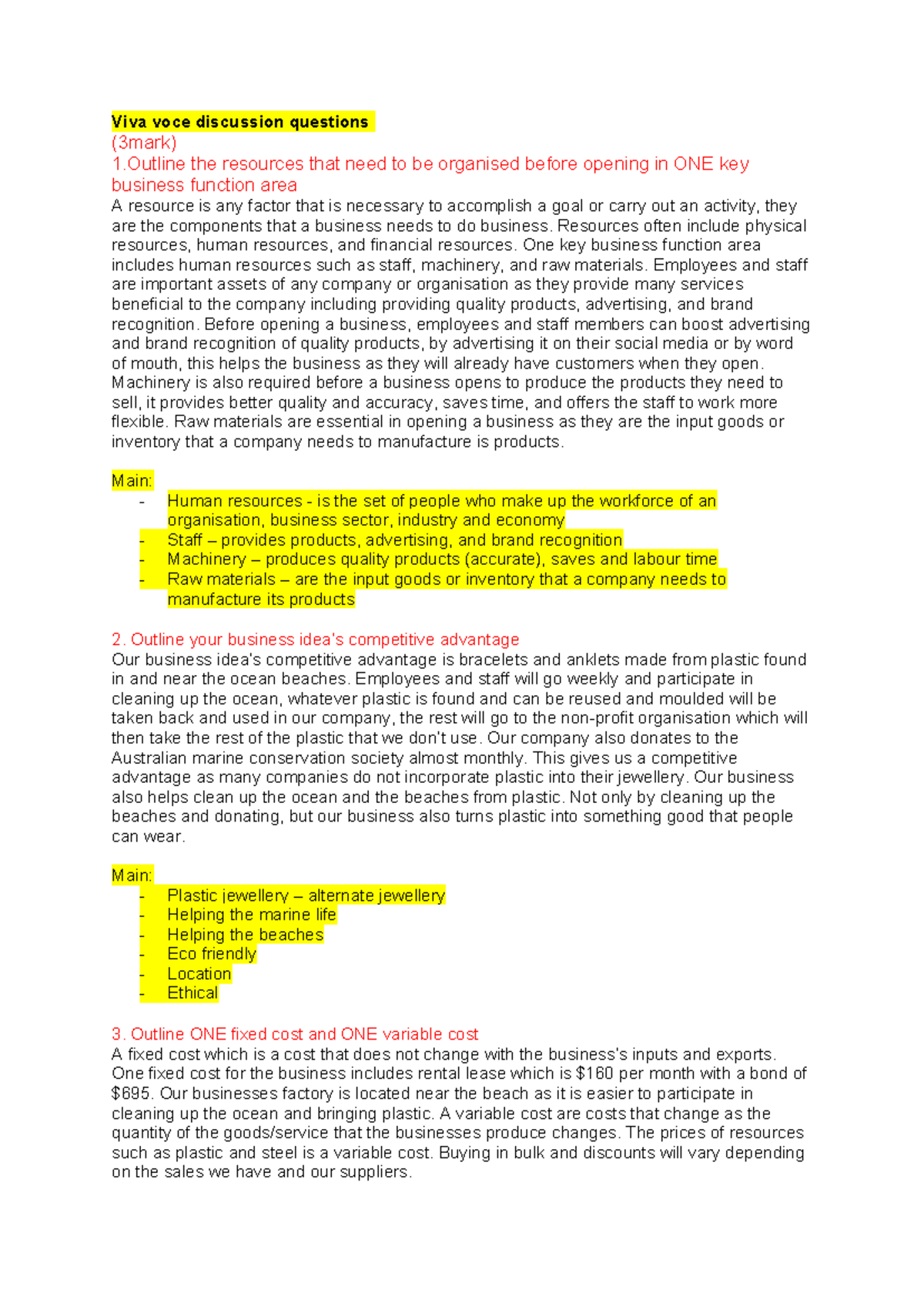 Viva voce discussion questions - Viva voce discussion questions (3mark ...