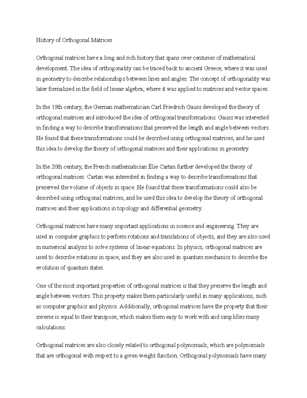 Histroy of Orthogonal Matrices - History of Orthogonal Matrices ...