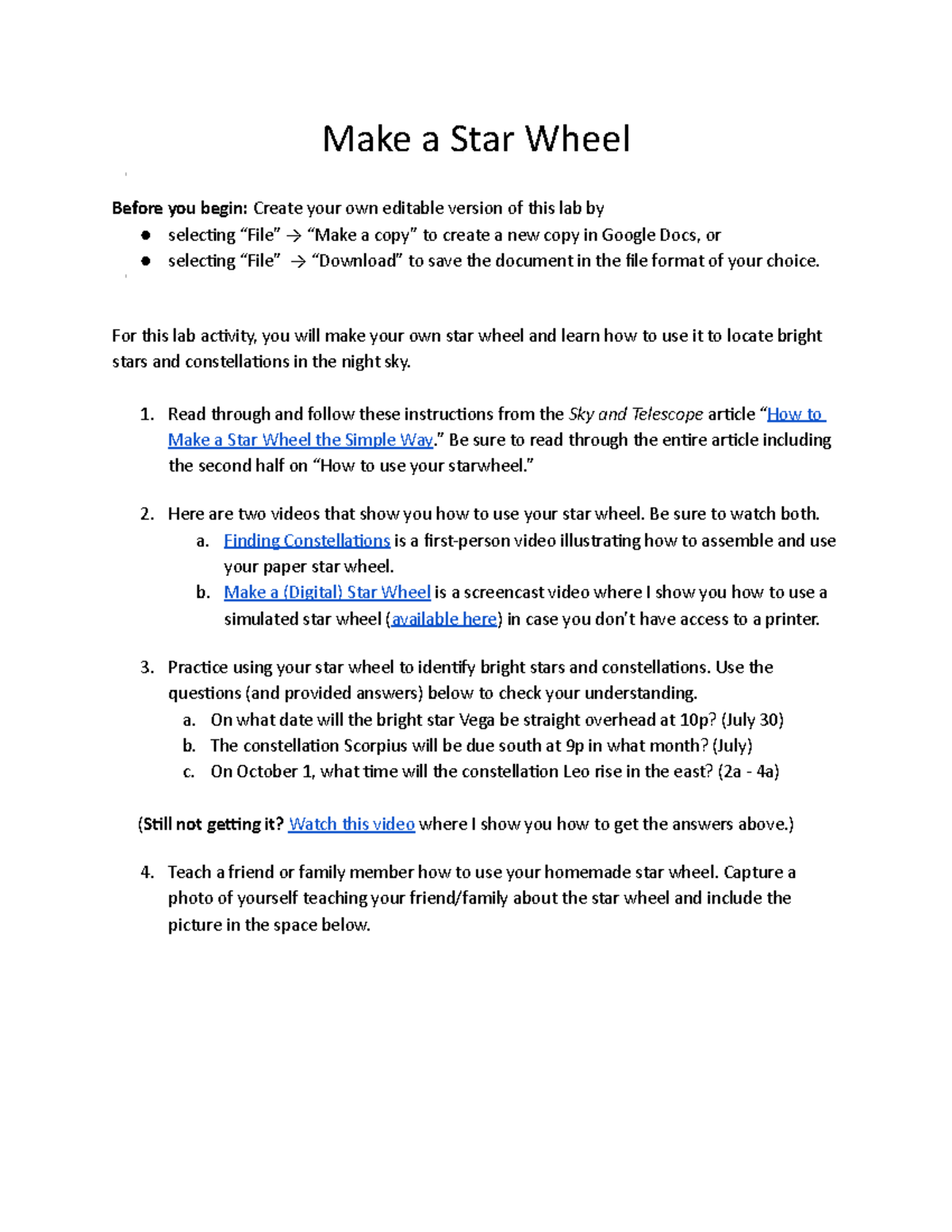 Make a Star Wheel info ASTR1 - Make a Star Wheel Before you begin ...