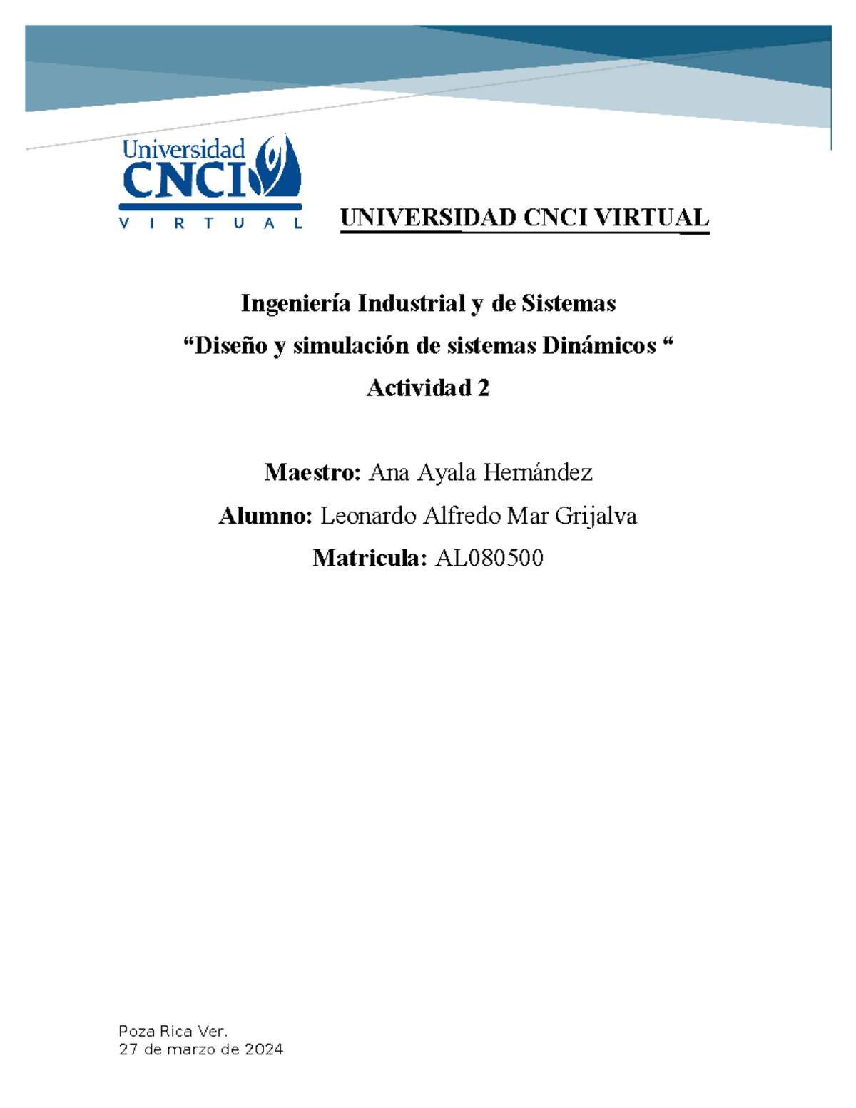 AL080500 Diseño y simulación de sistemas dinámicos Actividad 2 ...