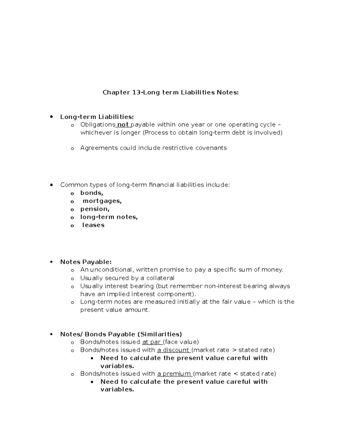 Chapter 13 Notes - Chapter 13-Long term Liabilities Notes: Long-term ...