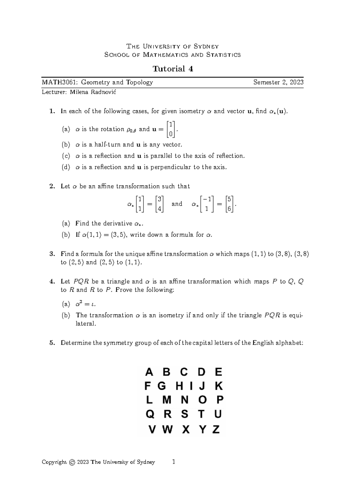 Tutorial 04 - asdfsa - The University of Sydney School of Mathematics ...