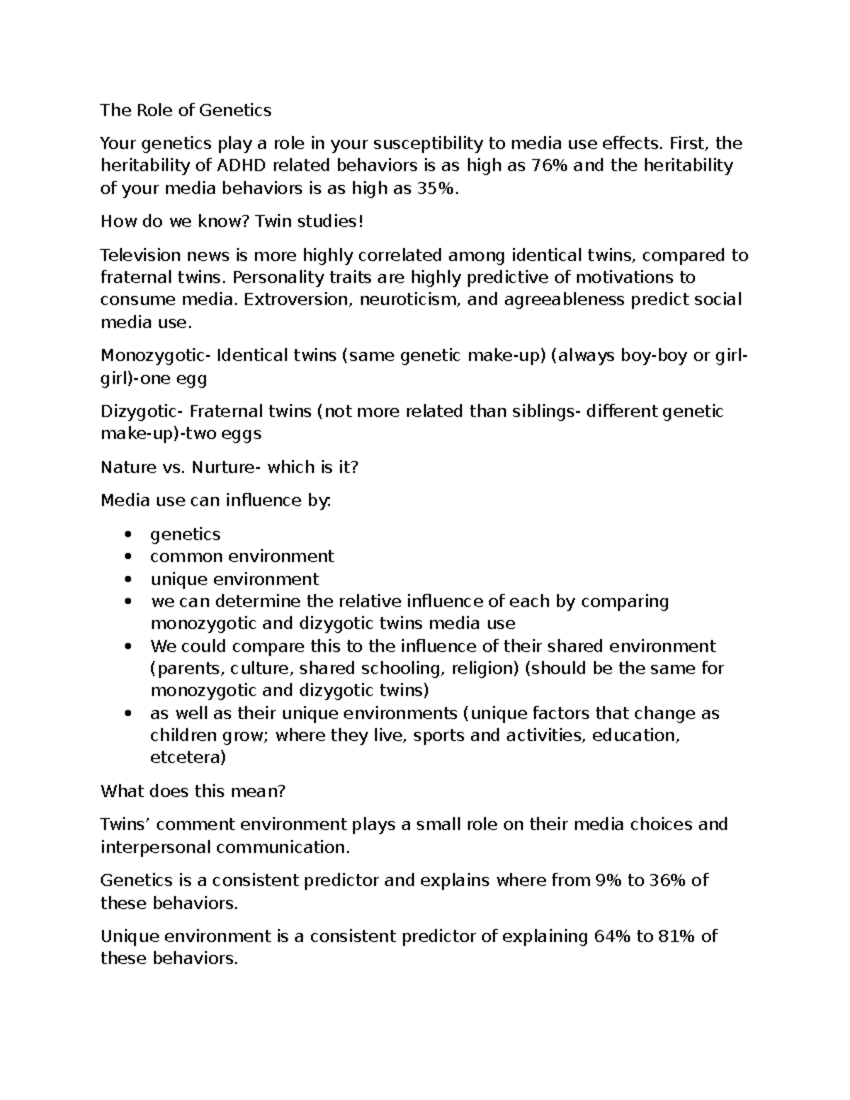 Week 2 Notes Part3 - The Role of Genetics Your genetics play a role in ...