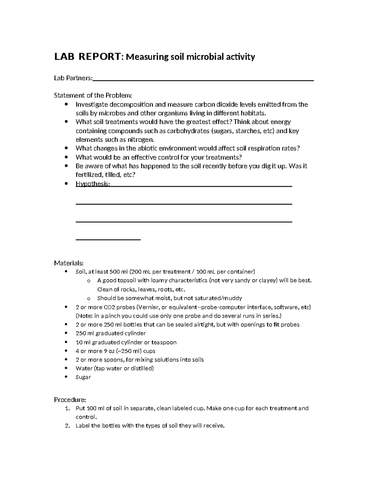 LAB Report microbial activity in soil answer key - LAB REPORT ...
