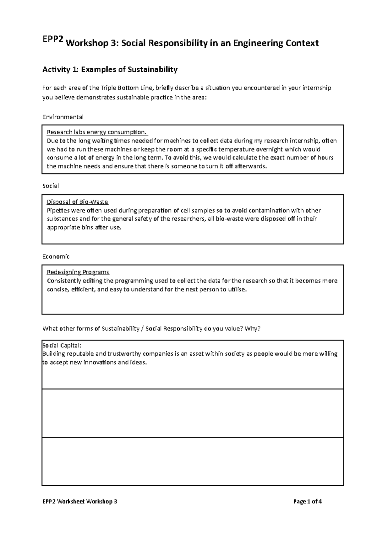 EPP2 Workshop 3 Worksheet - EPP2 Workshop 3: Social Responsibility in ...