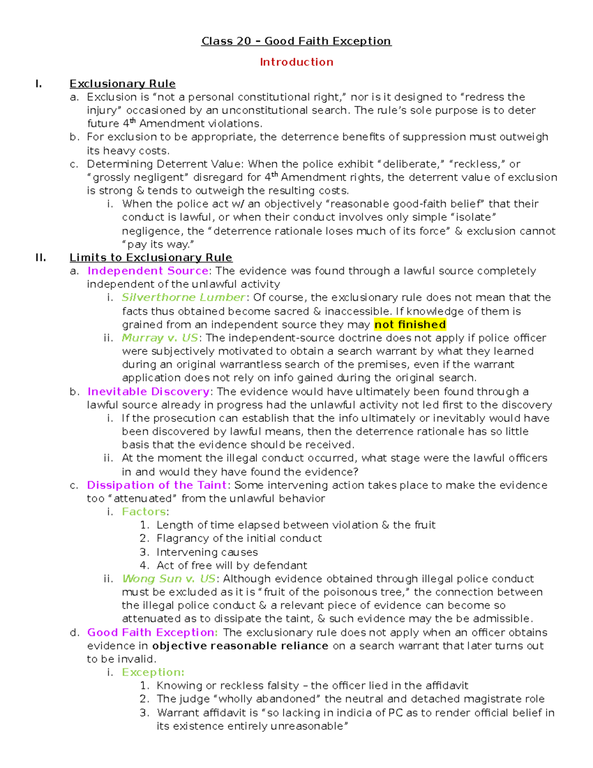 Class 20 – Good Faith Exception - Class 20 – Good Faith Exception ...