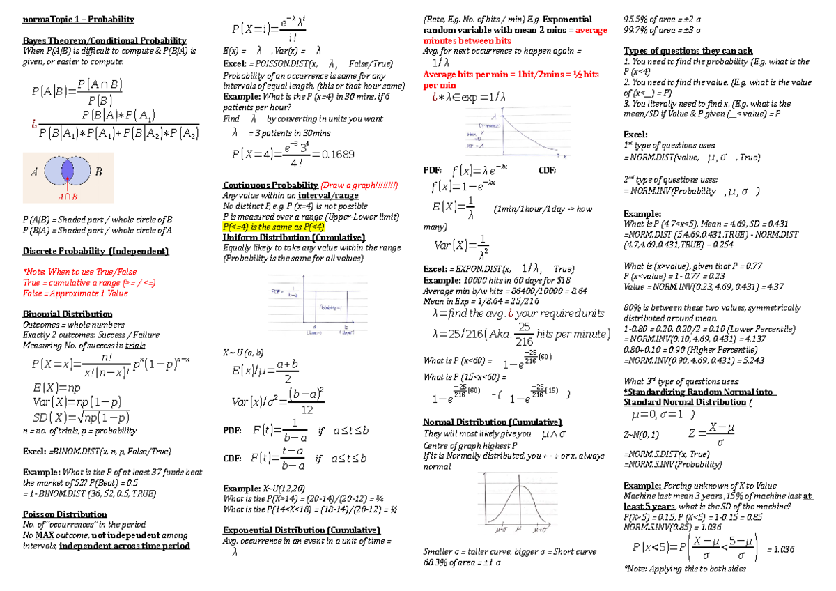 DAO Cheat Sheet for Final Exam - normaTopic 1 – Probability Bayes ...