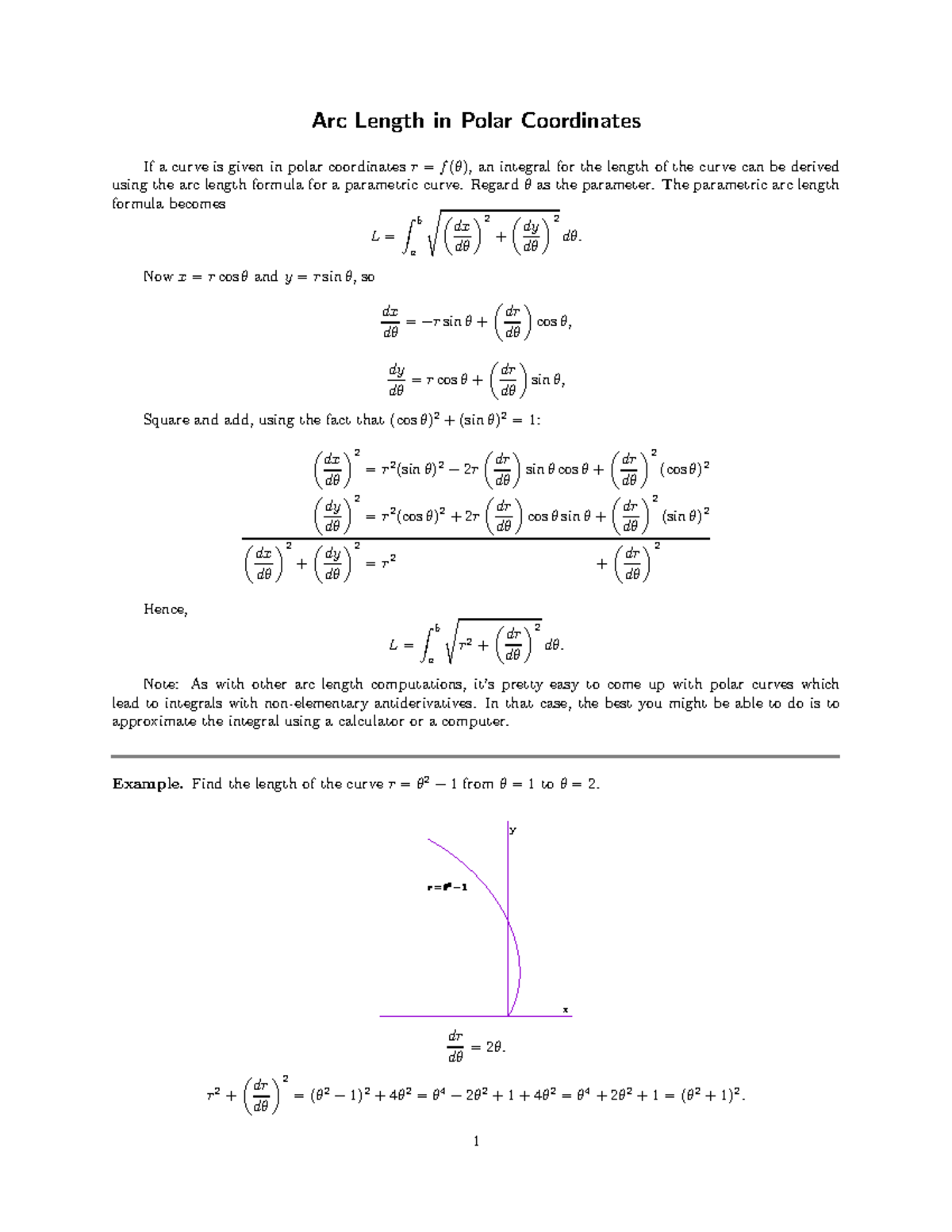 Arc length in polar - Arc Length in Polar Coordinates If a curve is ...