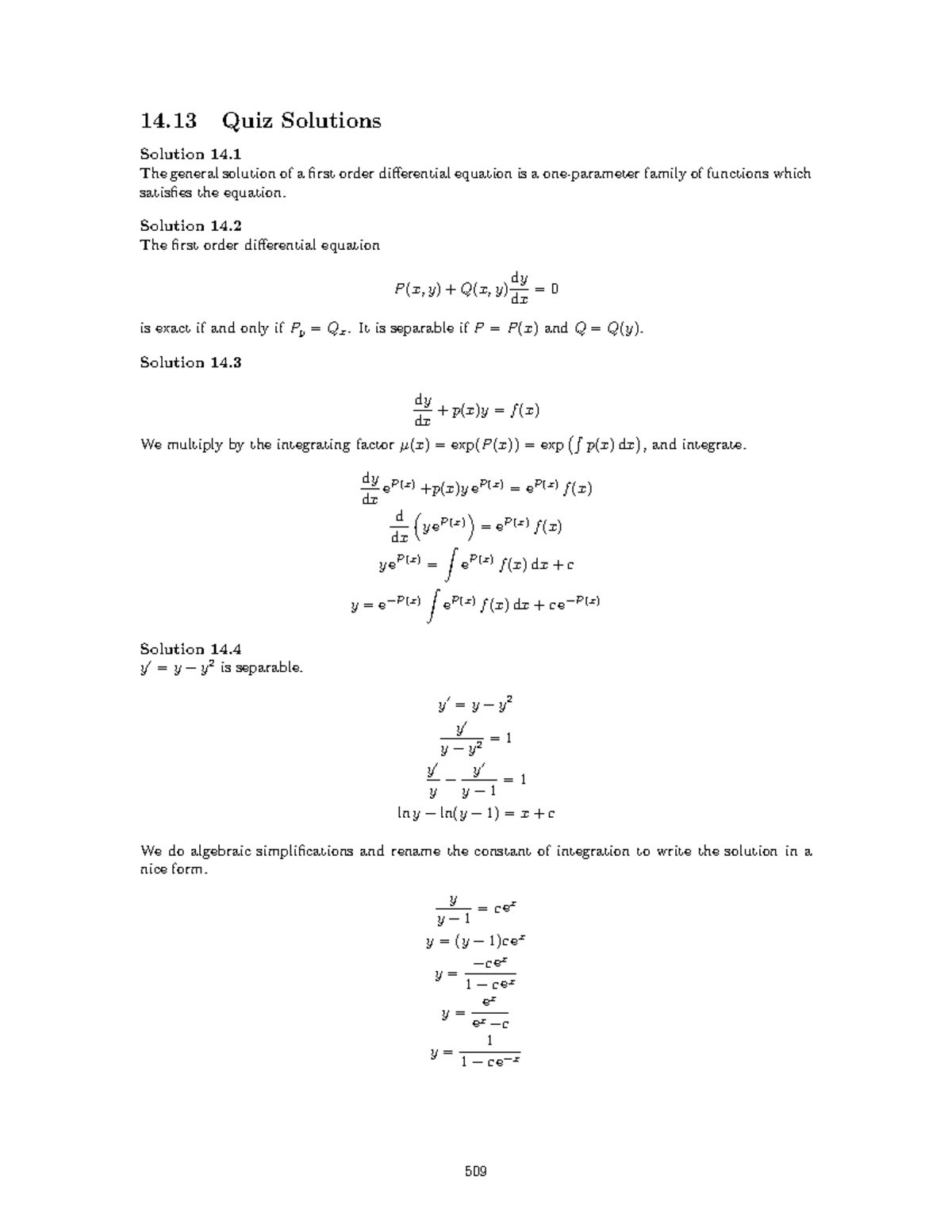 Ref MATH Adv Math Methods Sean Mauch-133 - 14 Quiz Solutions Solution ...