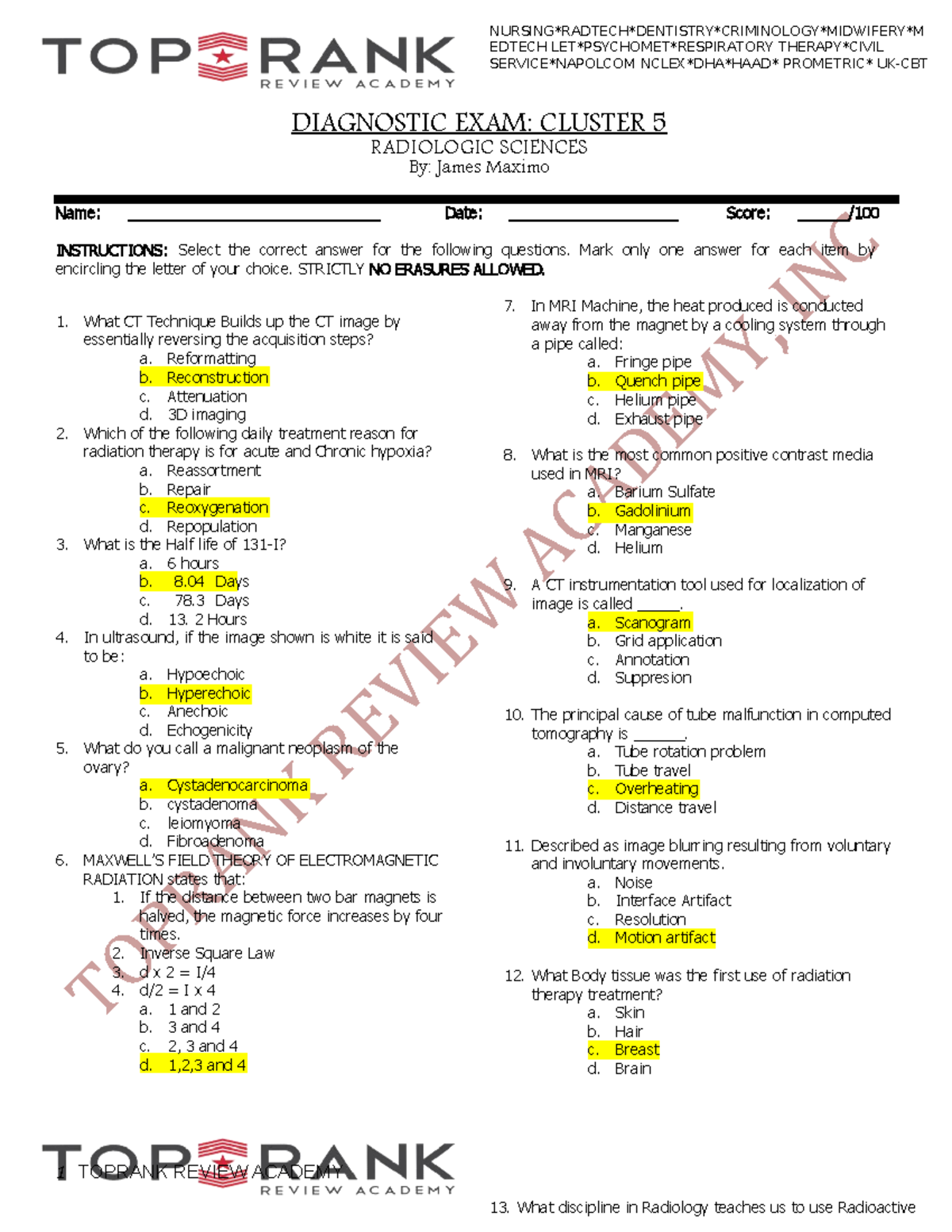 Cluster 5 KEY Answers - NARAWRWARWA - EDT E CH LE T* PSYCHOME T* RESPIRA TOR Y THERAPYCIVIL ...