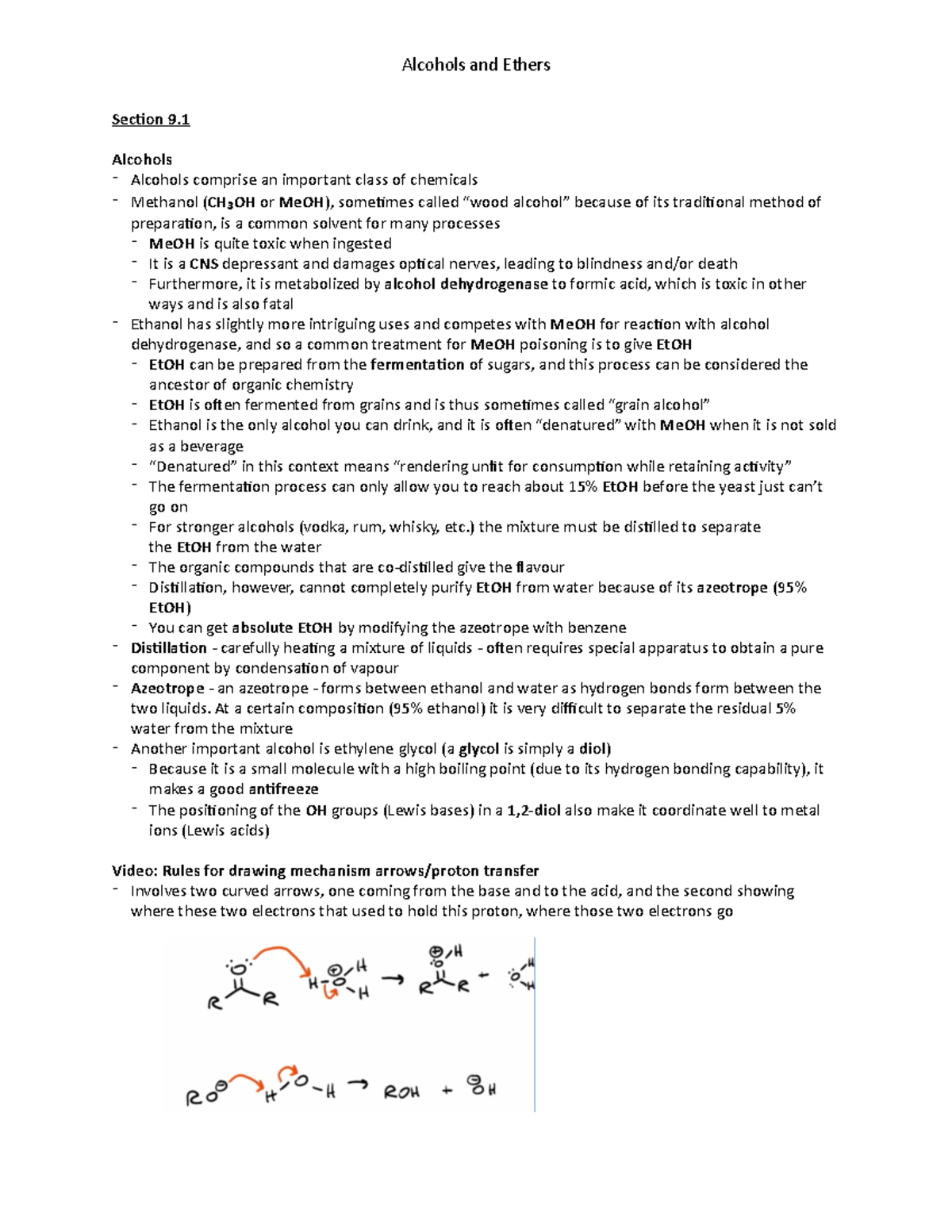 CHEM Module 9 - lecture notes - Secon 9. Alcohols - Alcohols comprise ...