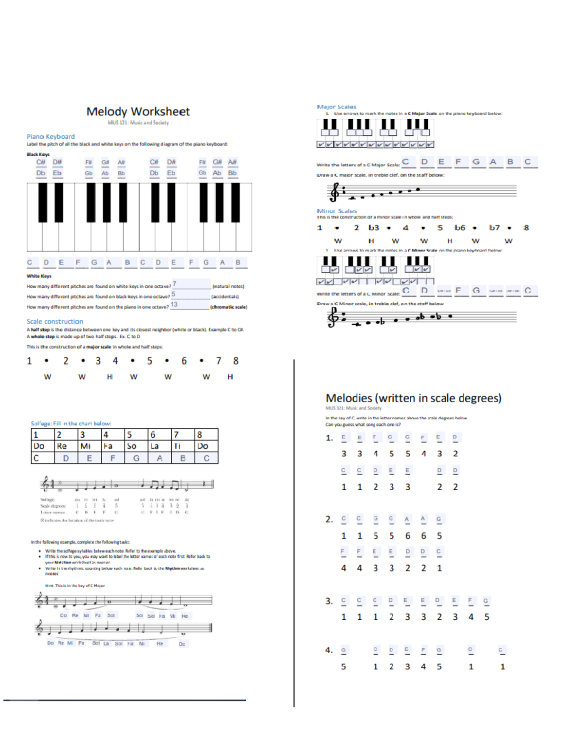 Melody worksheet - MUS 121 - Studocu