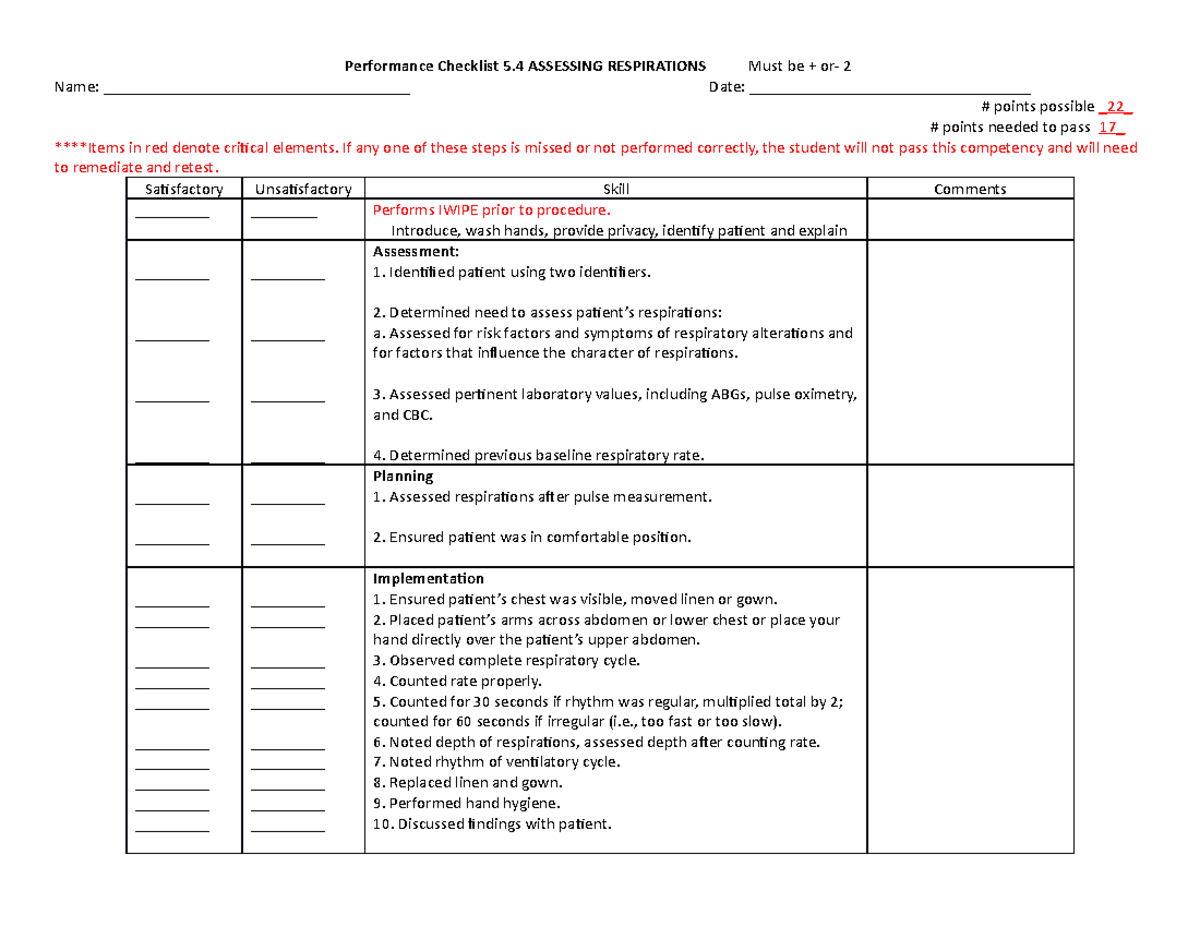 SPC – Assessing Respiration - Performance Checklist 5 ASSESSING ...