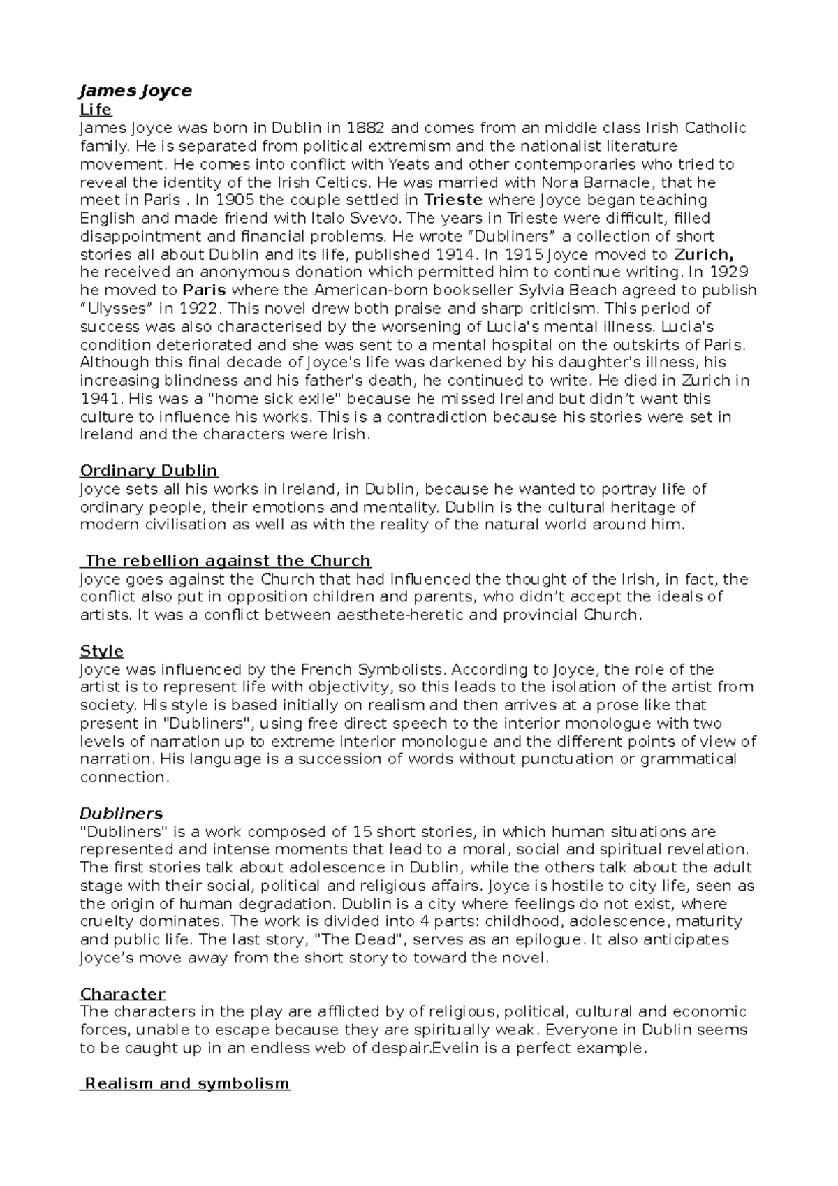 Yeats, Joyce and Irish questions - James Joyce Life James Joyce was ...