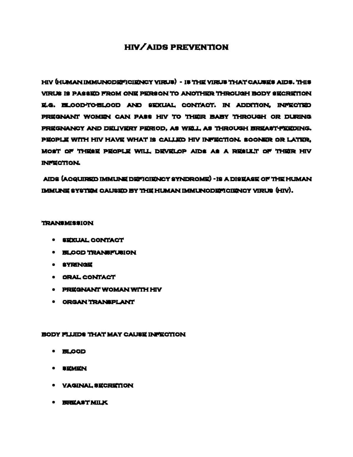 Prevention - this lecture note contains the meaning of HIV and AIDS and ...