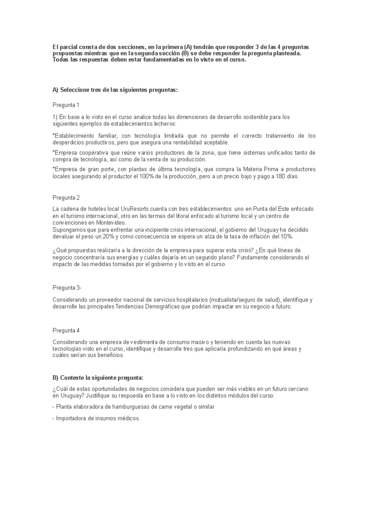 Ejemplo de Parcial - El parcial consta de dos secciones, en la primera ...