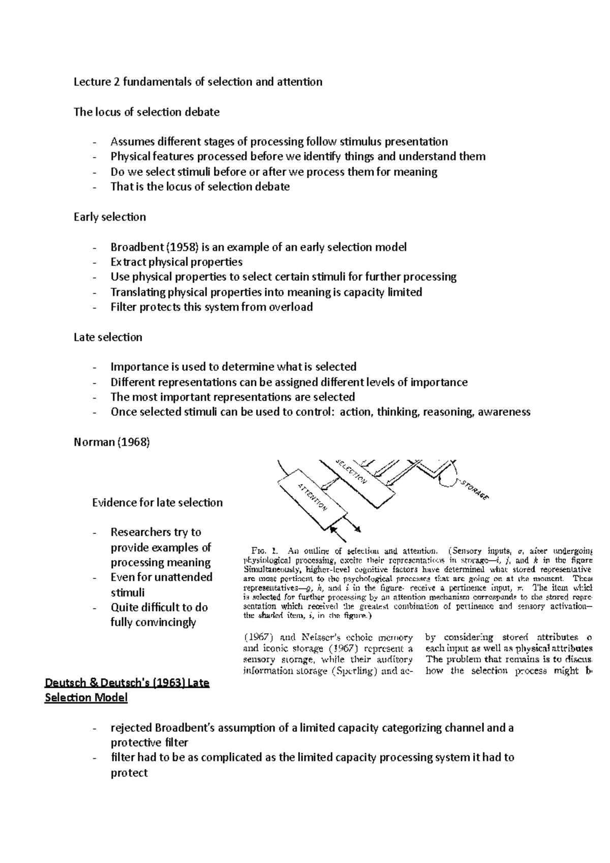 Memory and attention Lecture 2 - Lecture 2 fundamentals of selection and attention The locus of ...