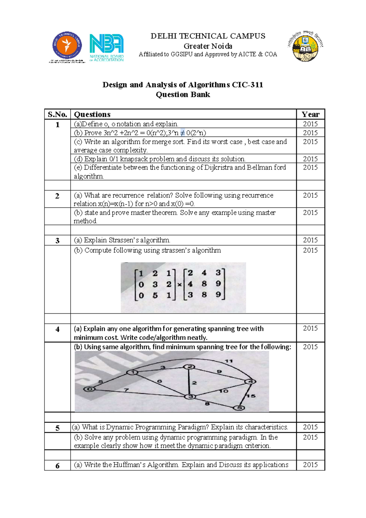 DAA Question Bank - Greater Noida Affiliated to GGSIPU and Approved by ...