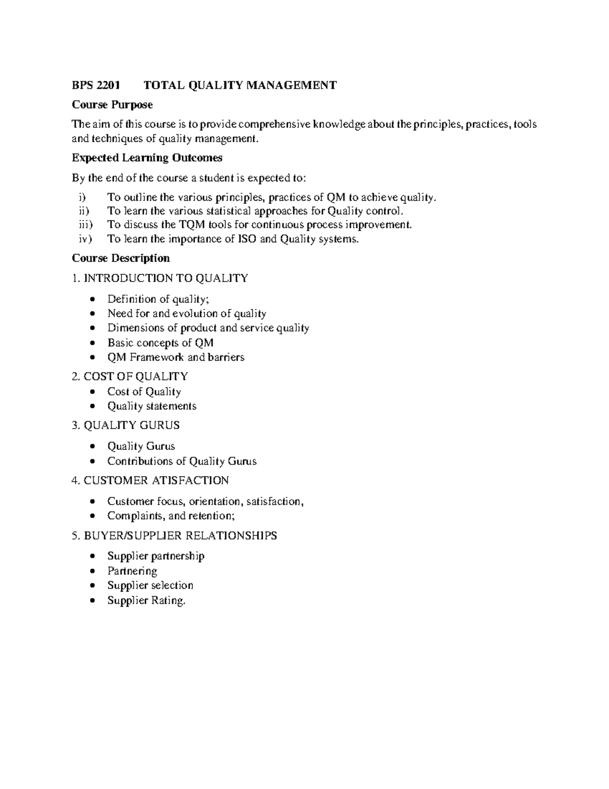 BPS 2201 Total Quality Management Chapter ONE TO FOUR - BPS 2201 TOTAL ...