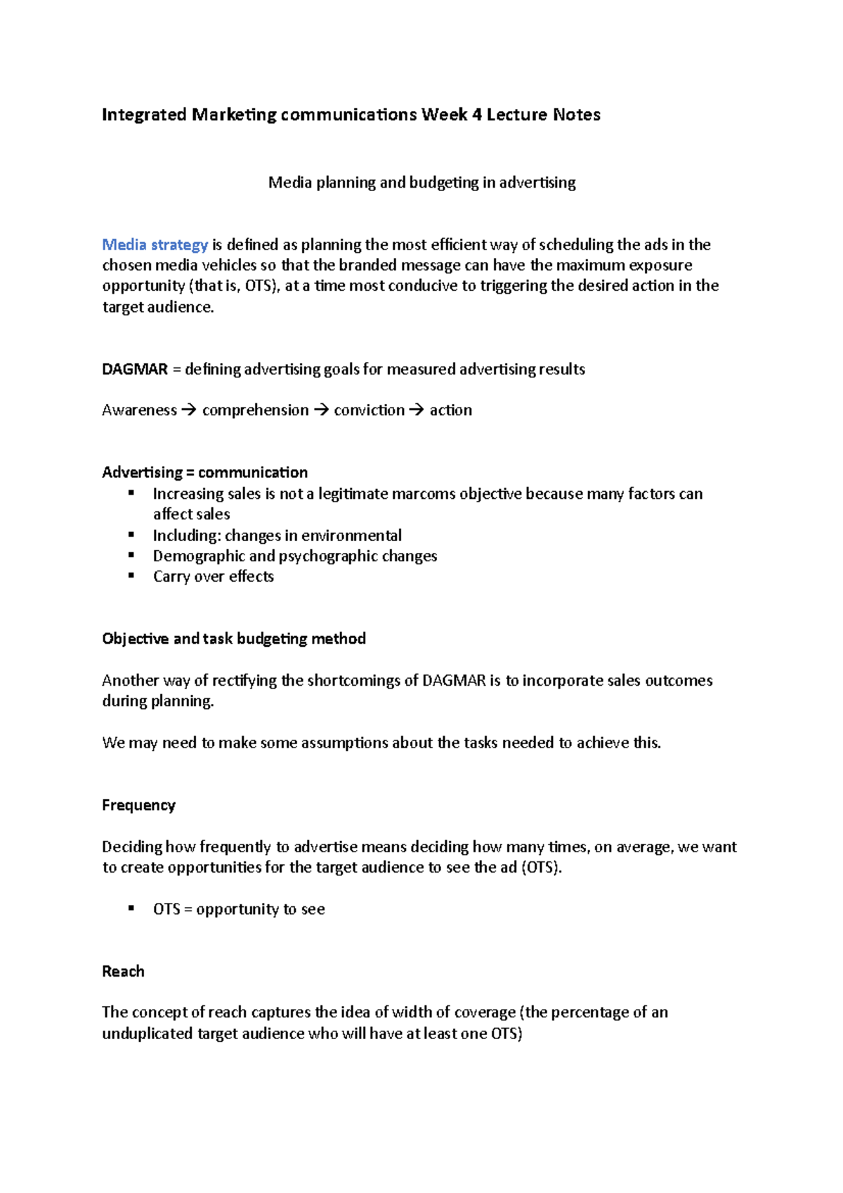 IMC lecture 4 - Integrated Marketing communications Week 4 Lecture ...