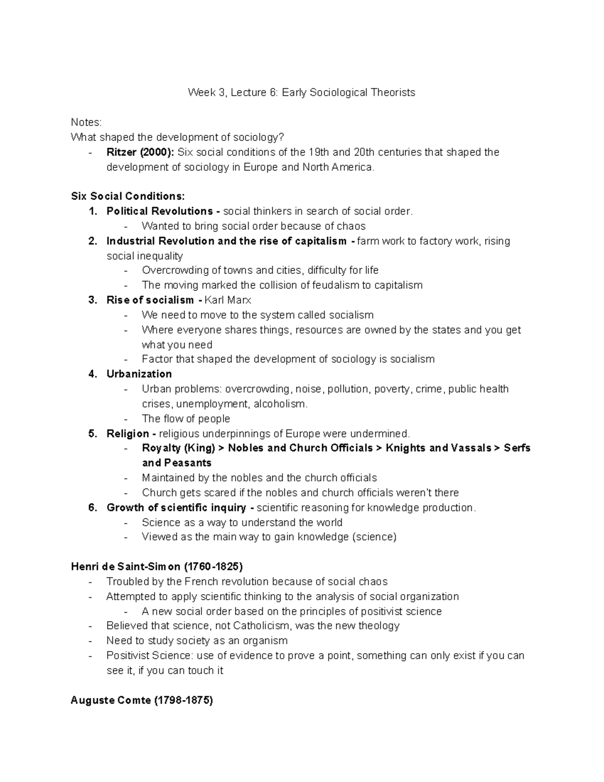 SOCY122 Lecture 6 - Week 3, Lecture 6: Early Sociological Theorists ...