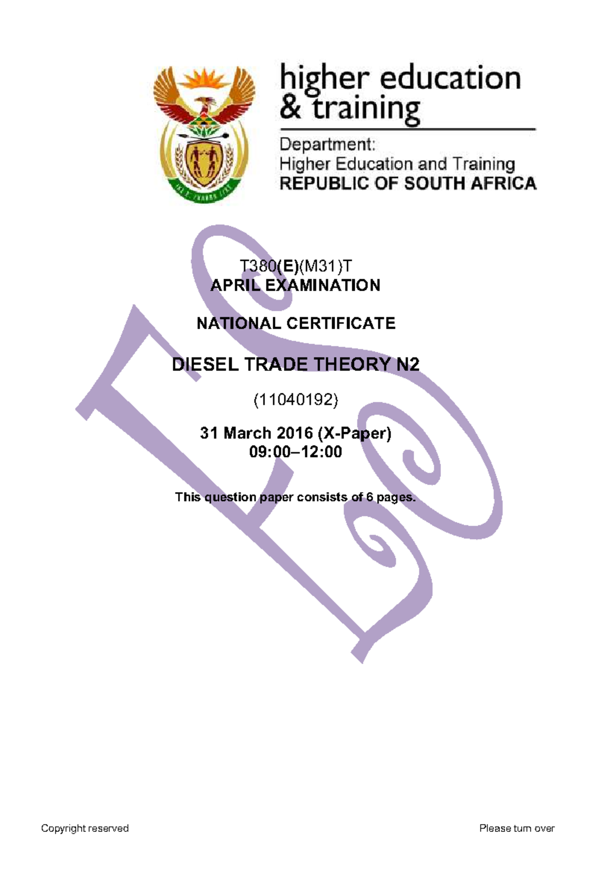N2 Diesel Trade Theory April 2016 - T 380 (E)(M31)T APRIL EXAMINATION ...
