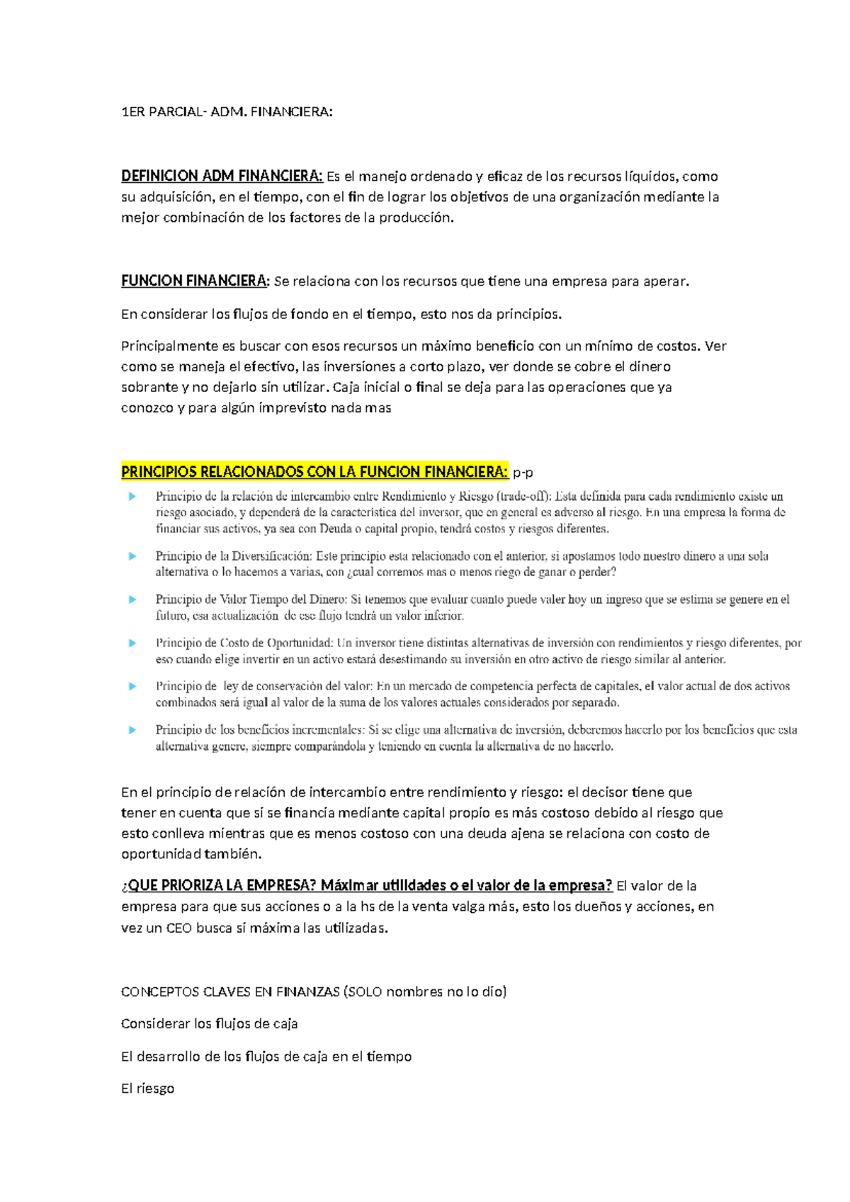 1ER Parcial ADM Financiera Teoria - 1ER PARCIAL- ADM. FINANCIERA ...