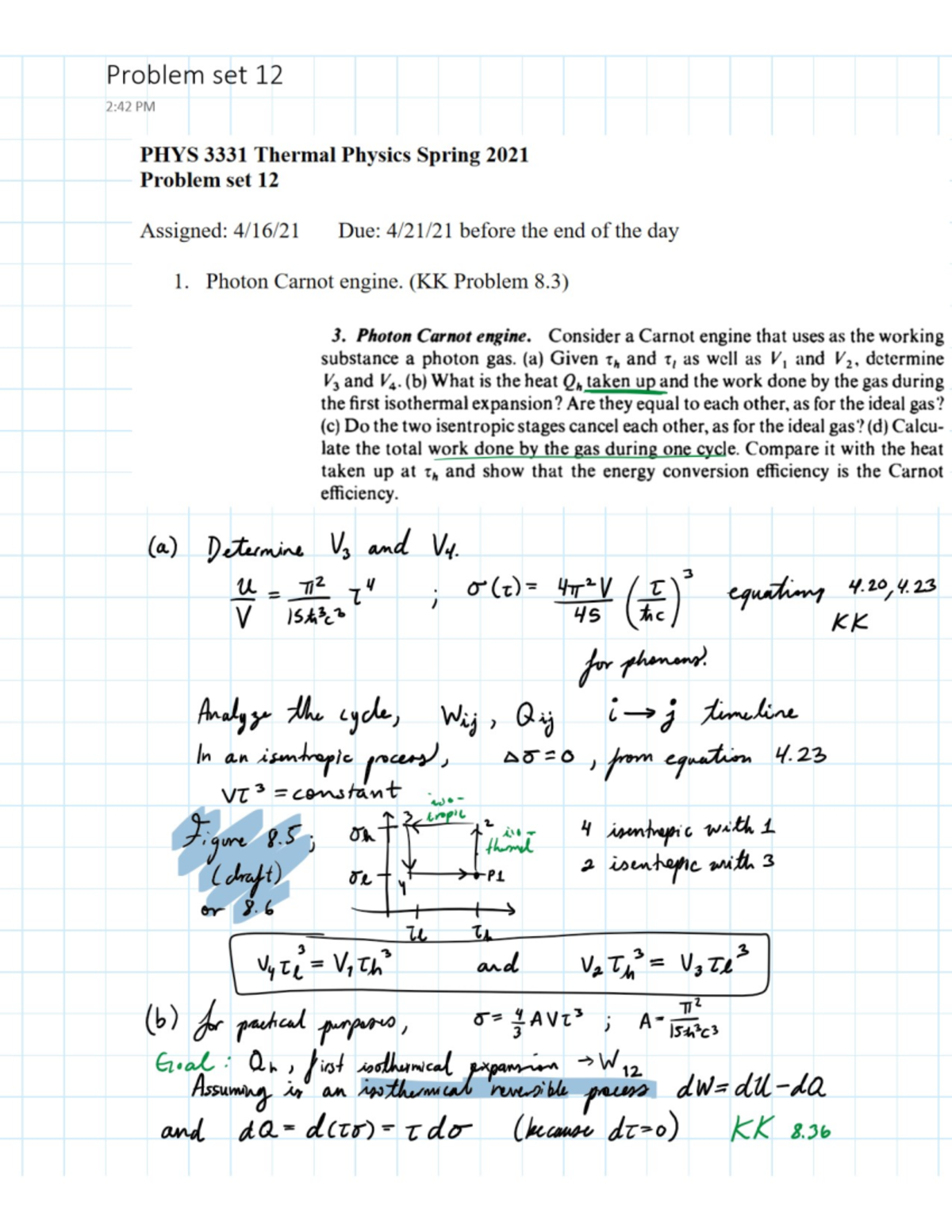 Problem SET 12 Solution - Problem set 12 2:42 PM PHYS Thermal Physics ...