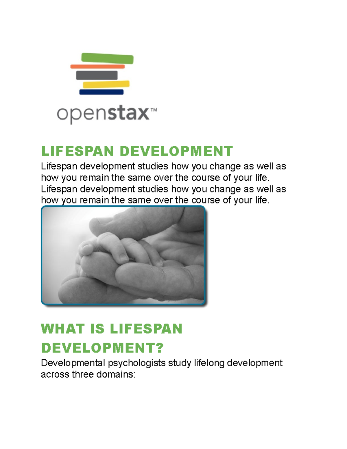 Powerpoint 9 psychology - LIFESPAN DEVELOPMENT Lifespan development ...