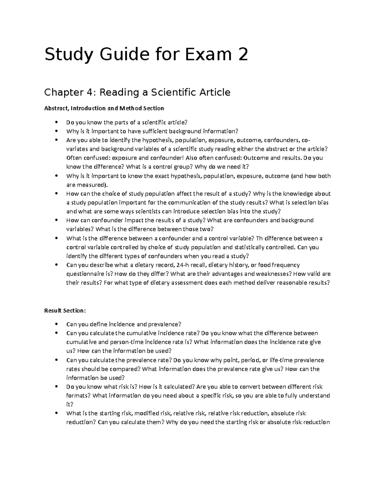 Exam 2 Study Guide S23 - Study Guide for Exam 2 Chapter 4: Reading a Scientific Article Abstract ...
