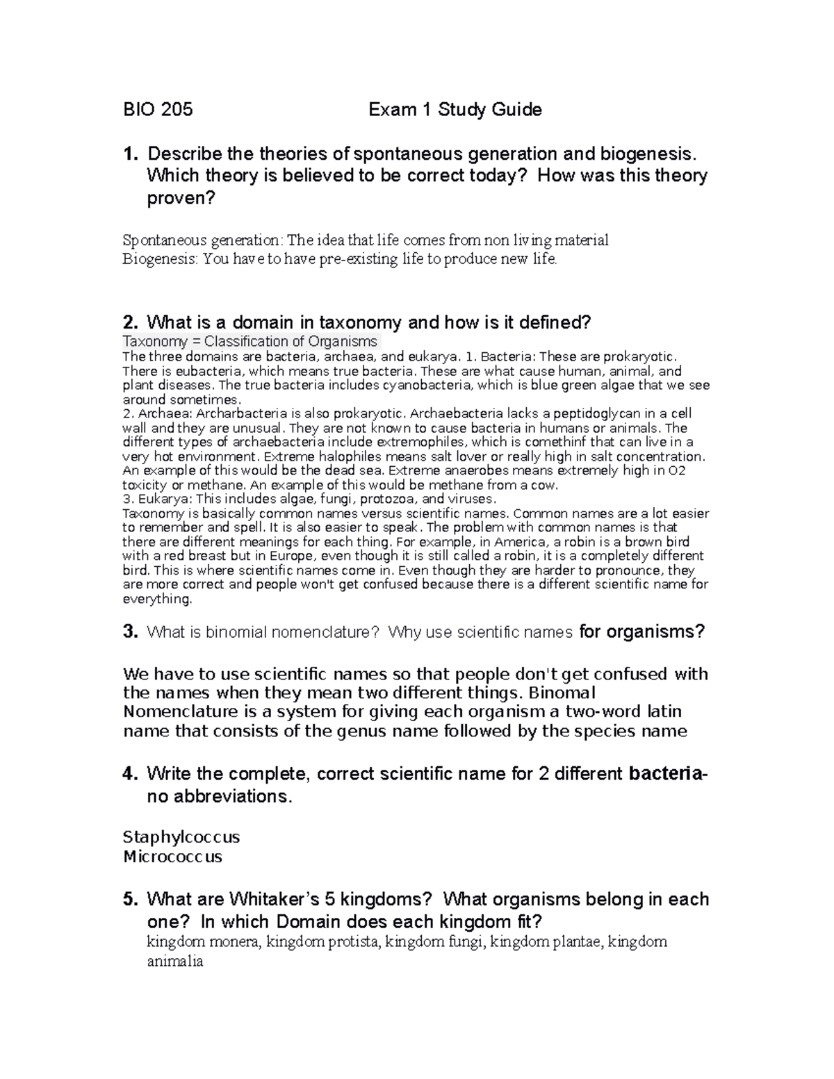 Review Questions Exam 1 micro bio - BIO 205 Exam 1 Study Guide 1 ...