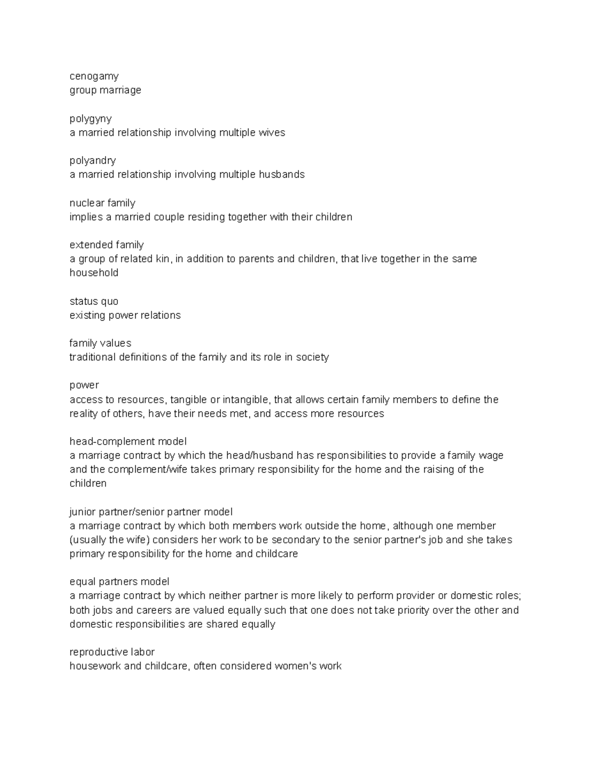 W5 - sociology of gender study guide - cenogamy group marriage ...