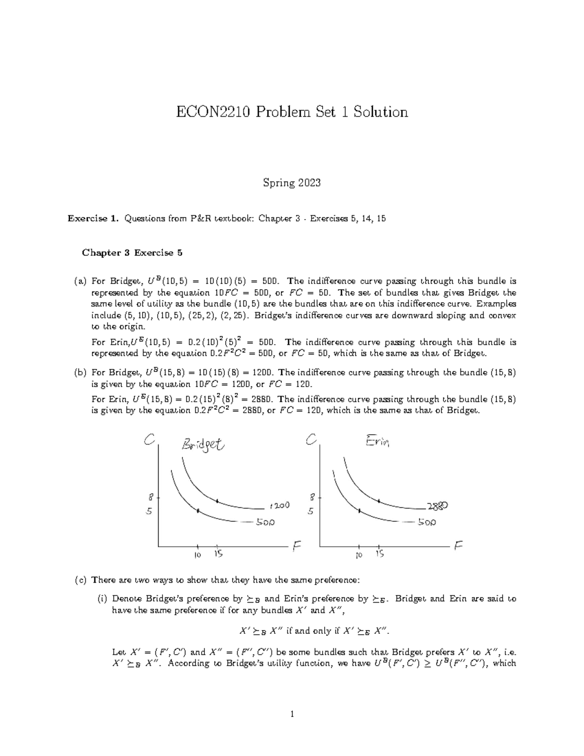 HW 1 Solution - ECON2210 Problem Set 1 Solution Spring 2023 Exercise 1. Questions from P&R - Studocu