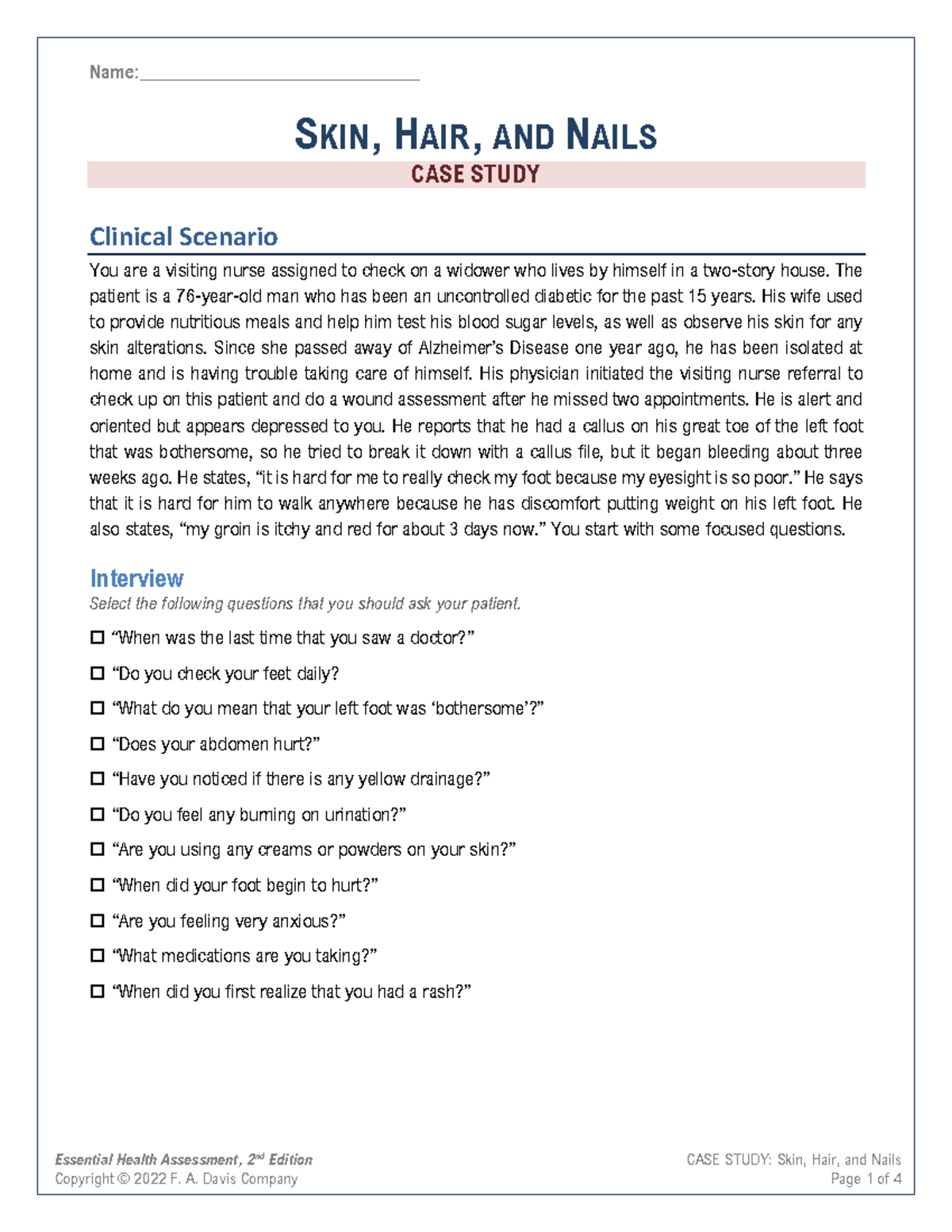 Ch08 Case Study Skin - Essential Health Assessment, 2nd Edition CASE ...