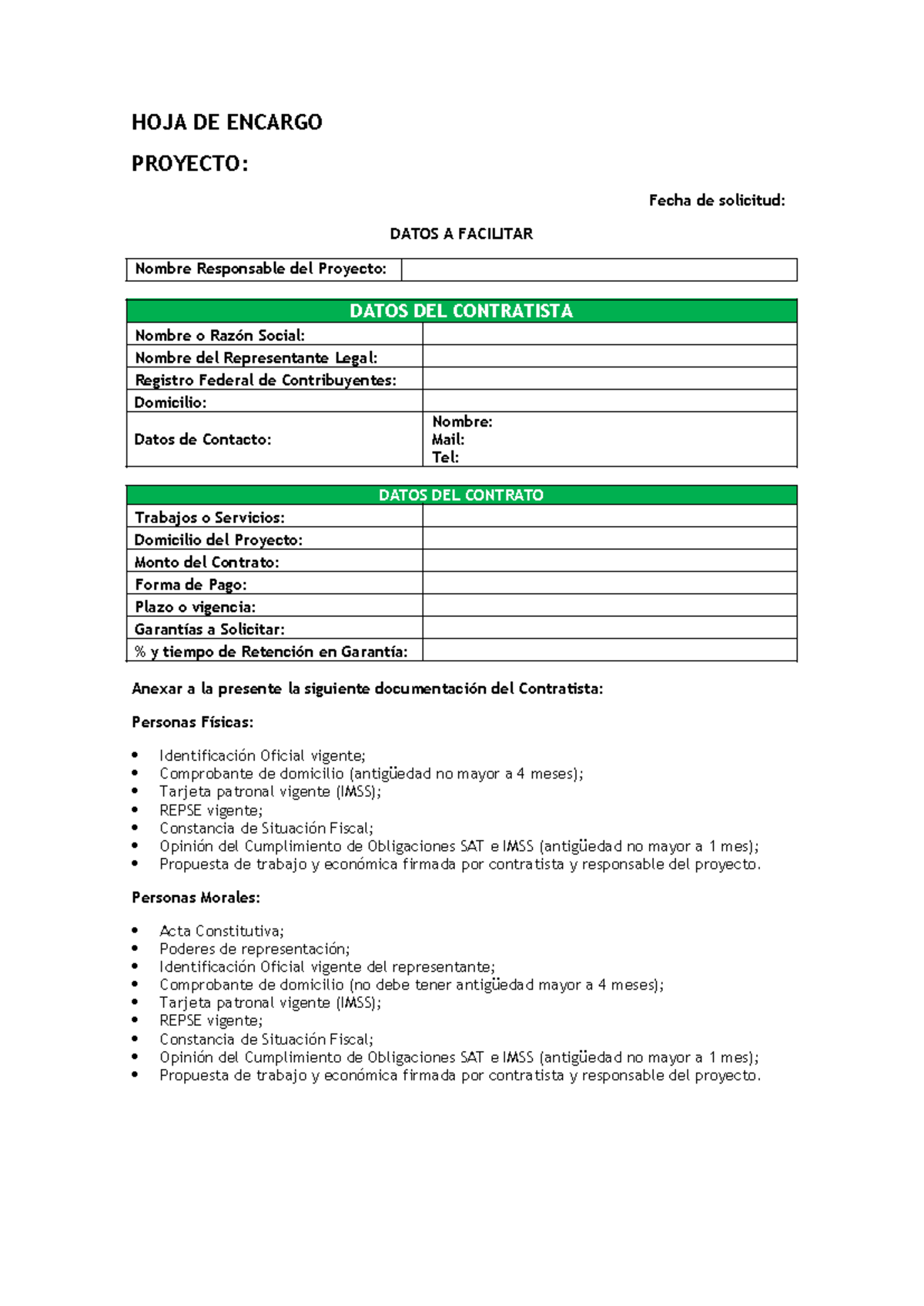 Formato Hoja de Encargo - HOJA DE ENCARGO PROYECTO: Fecha de solicitud ...