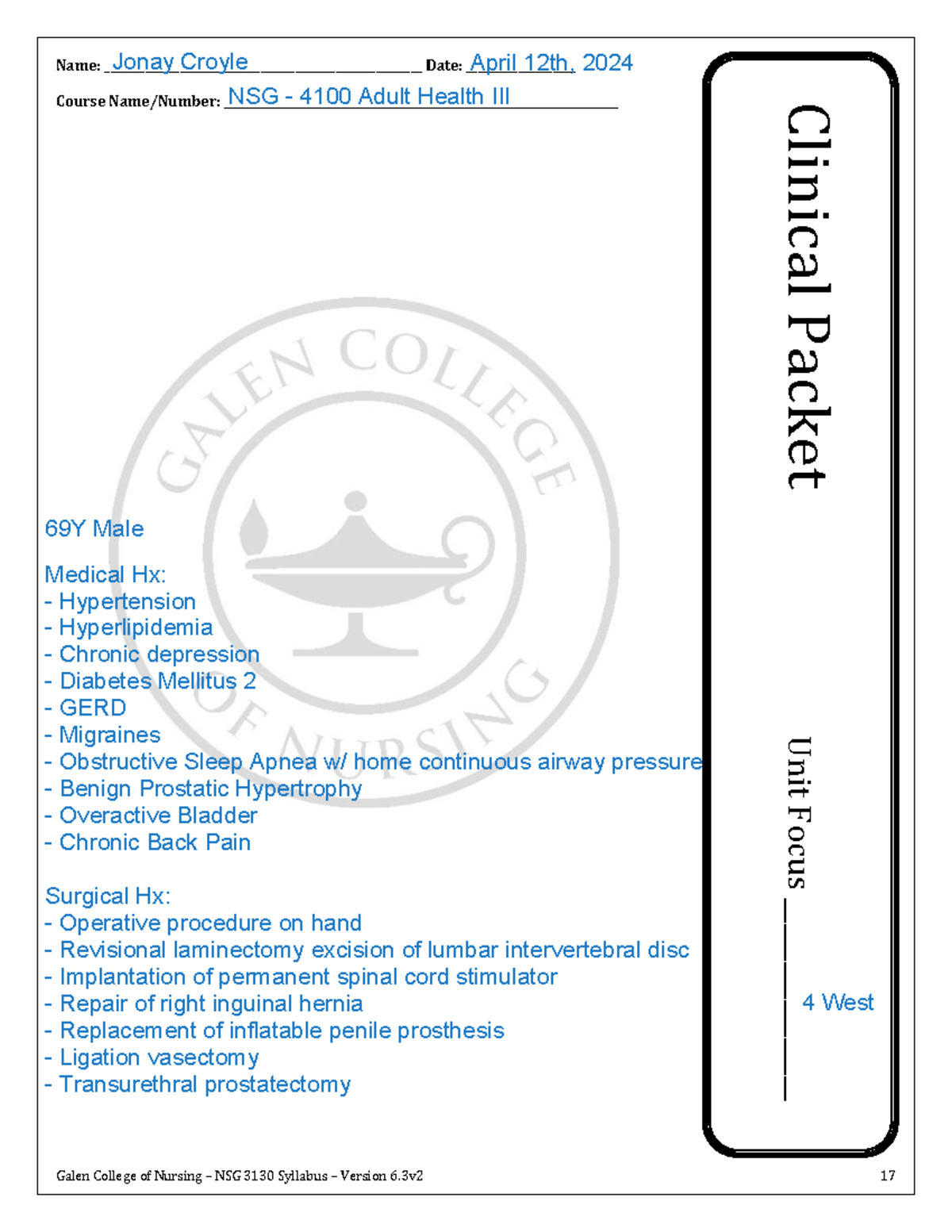 Clinical Packet - Cprmc 1 - Name