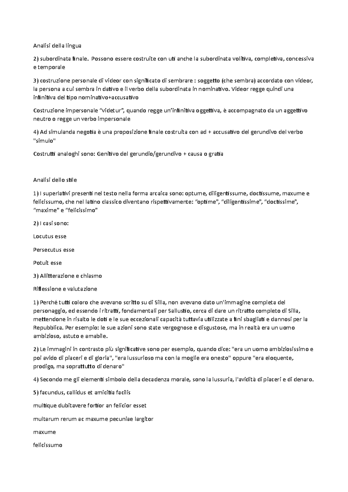 Compito latino - ...... - Analisi della lingua 2) subordinata finale ...