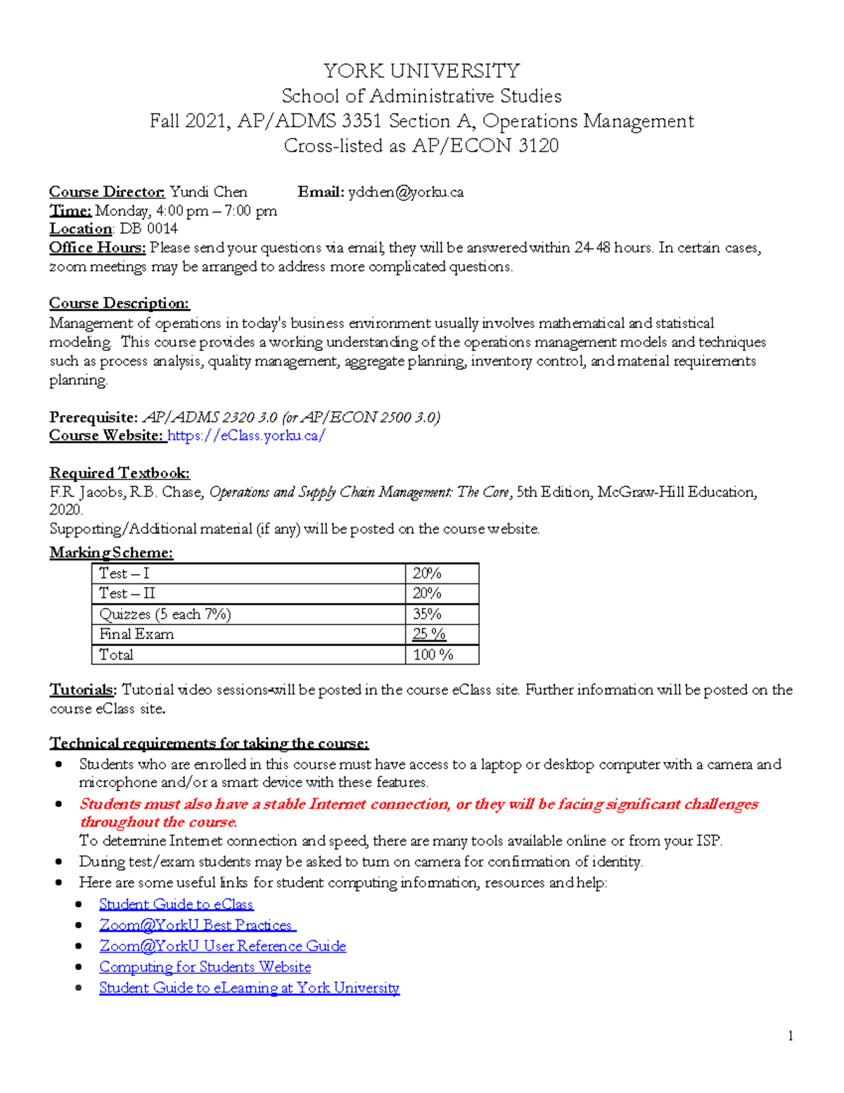 Fall 2021 ADMS 3351 Section A Course Outline Monday - ADMS 3351 - Yorku ...