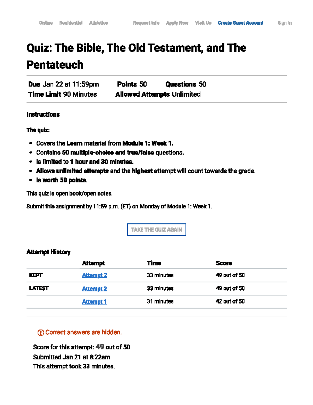 Quiz The Bible The Old Testament and The Pentateuch Wk 1 Mod 1 - BIBL ...