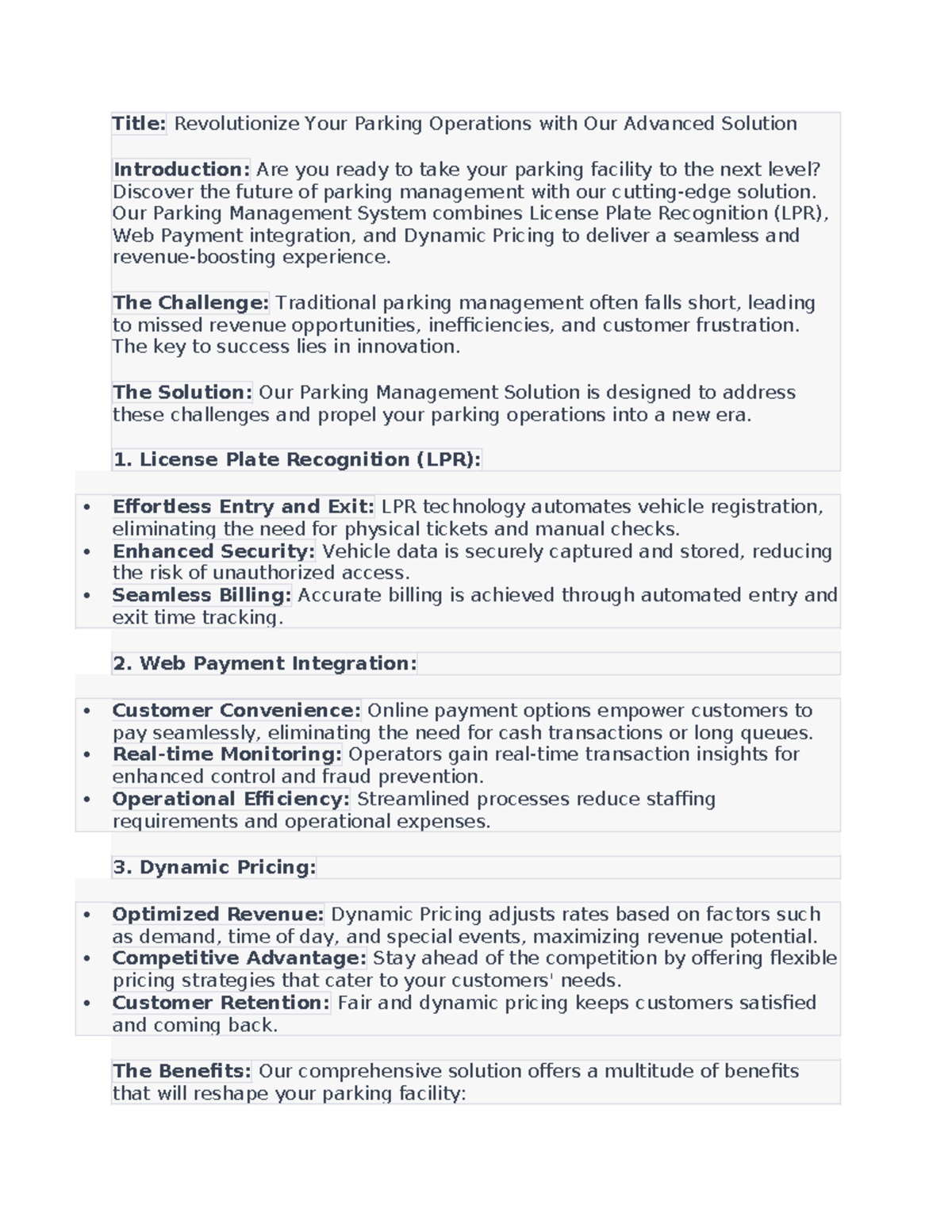 Sales Pitch - Title: Revolutionize Your Parking Operations with Our Advanced Solution ...