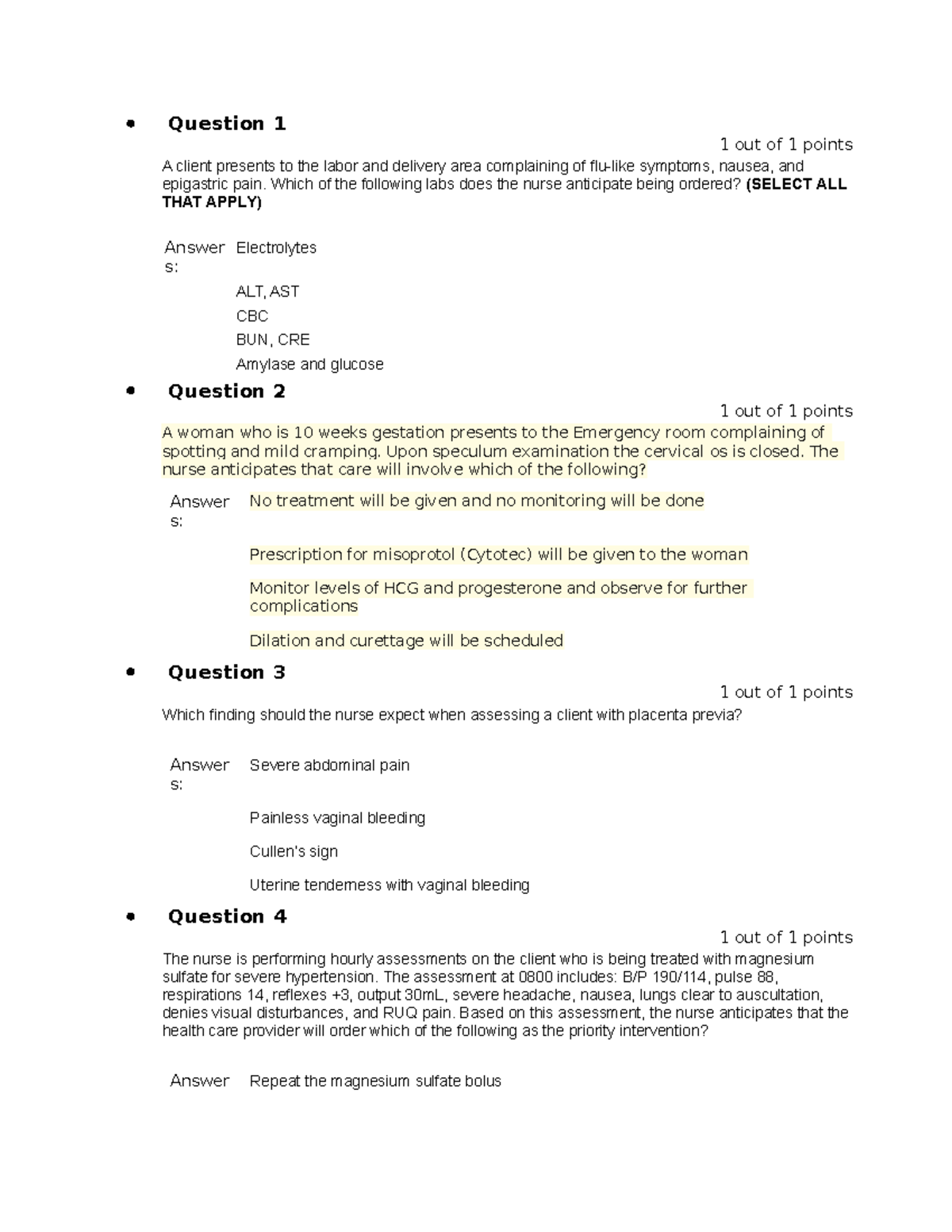 Fam Health Quizzes - Quiz Answers - Question 1 1 out of 1 points A ...